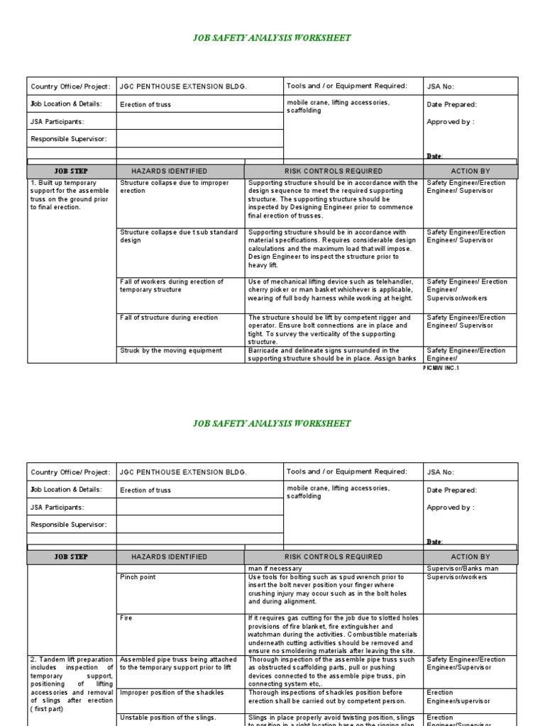 JSA Erection of Truss | PDF | Crane (Machine)