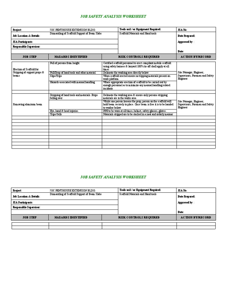 JSA Dismantling of Scaffold Support of Beam Slab Reviewed | PDF ...