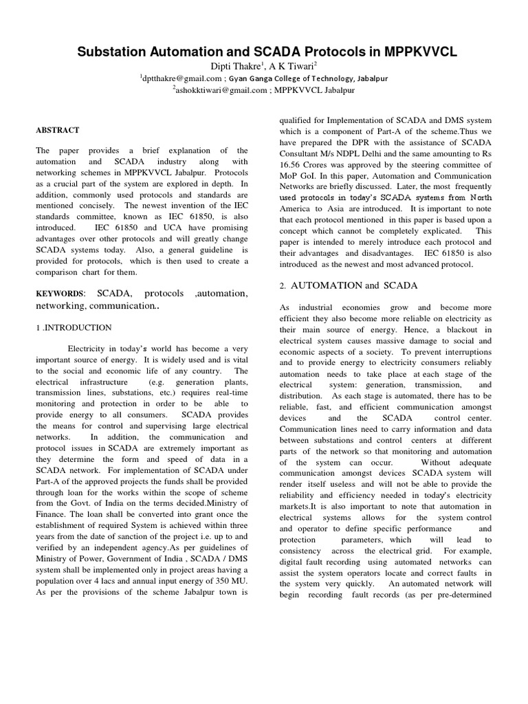 Substation Automation And Scada Protocols Pdf Osi Model Computer