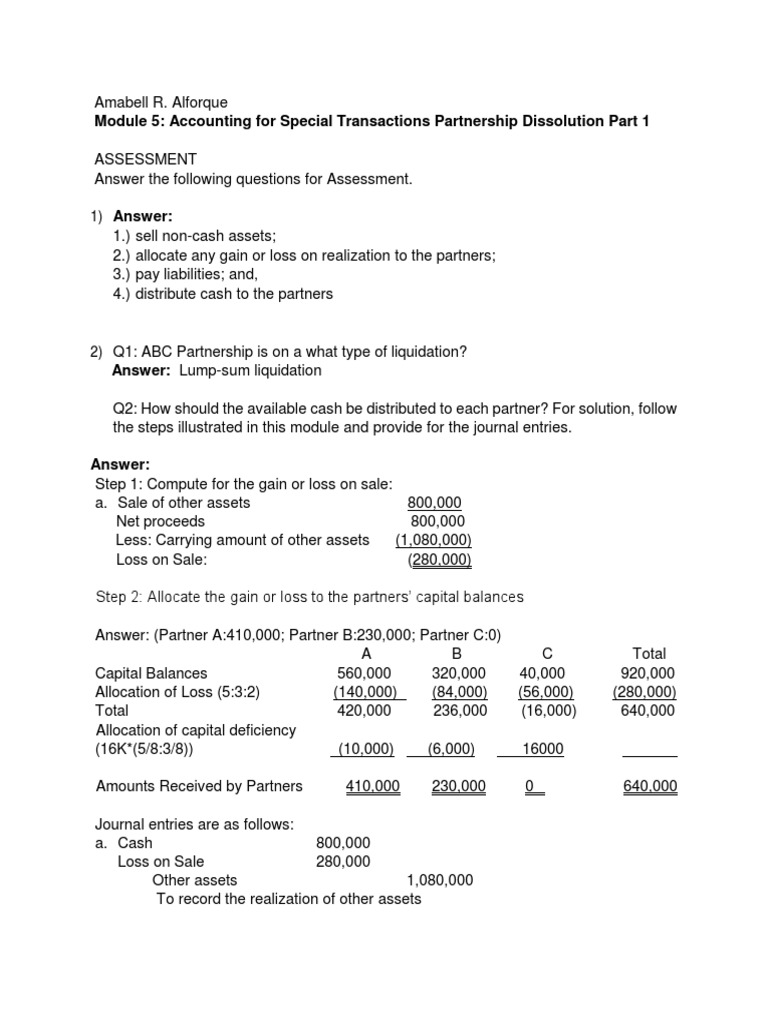 Module 5: Accounting For Special Transactions Partnership Dissolution Part 1 | PDF | Liquidation ...