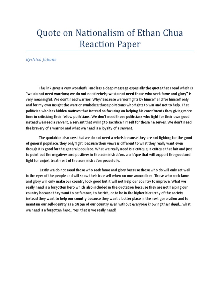 Quote On Nationalism of Ethan Chua Reaction Paper | PDF