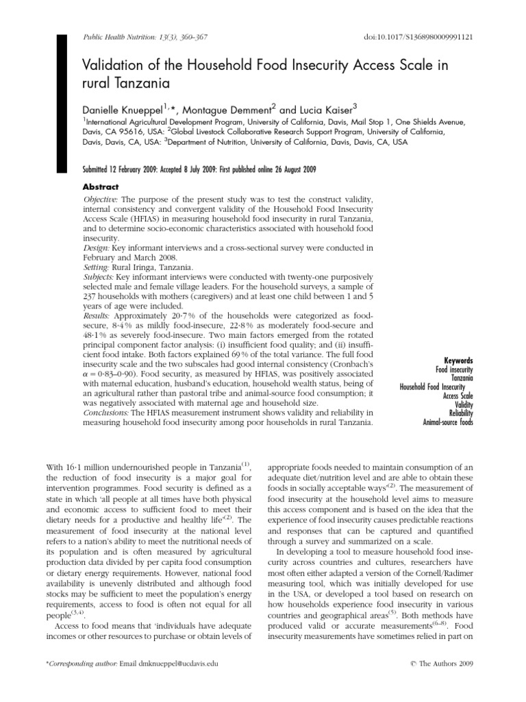Validating the Household Food Insecurity Access Scale: Measuring Food ...