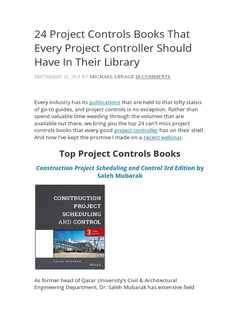 24 Project Controls Books That Every Project Controller Should Have in ...