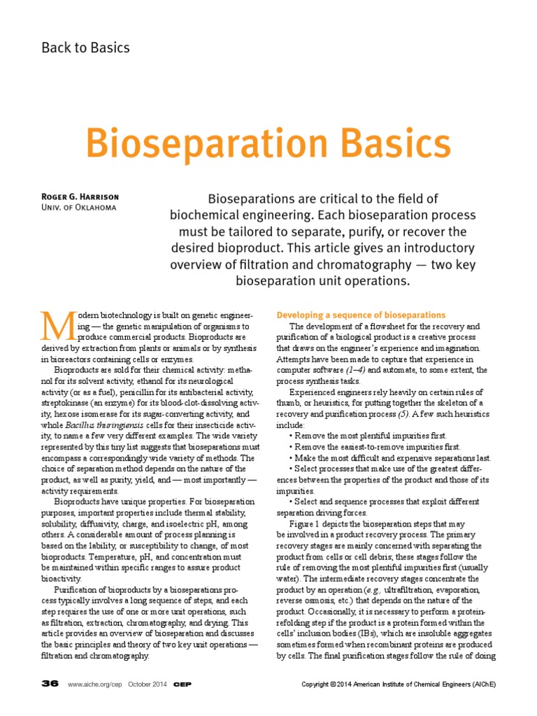 Articulo 2 Bioseparations Basics-2014 | PDF | Chromatography | Adsorption