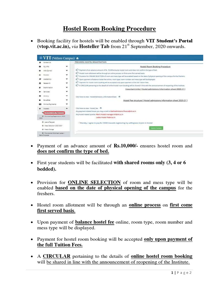 Hostel Room Booking Procedure | PDF