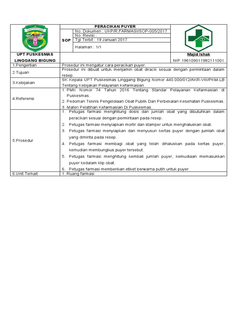 Sop Peracikan Obat Puyer | PDF | Kesehatan Holistik