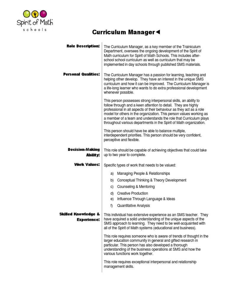 Curriculum Manager | PDF | Curriculum | Mentorship