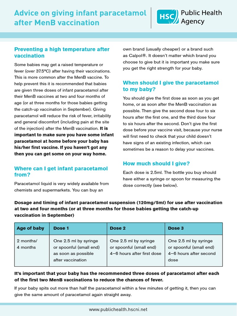 Advice On Giving Infant Paracetamol After Menb Vaccination Pdf Dose Biochemistry Chemistry
