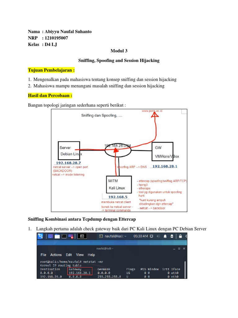 Praktikum3 - Abiyyu Naufal Suhanto - Sniffing, Spoofing and Session Hijacking | PDF