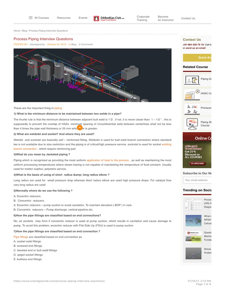 Piping Interview Questions-Process Piping Course | PDF | Pipe (Fluid ...