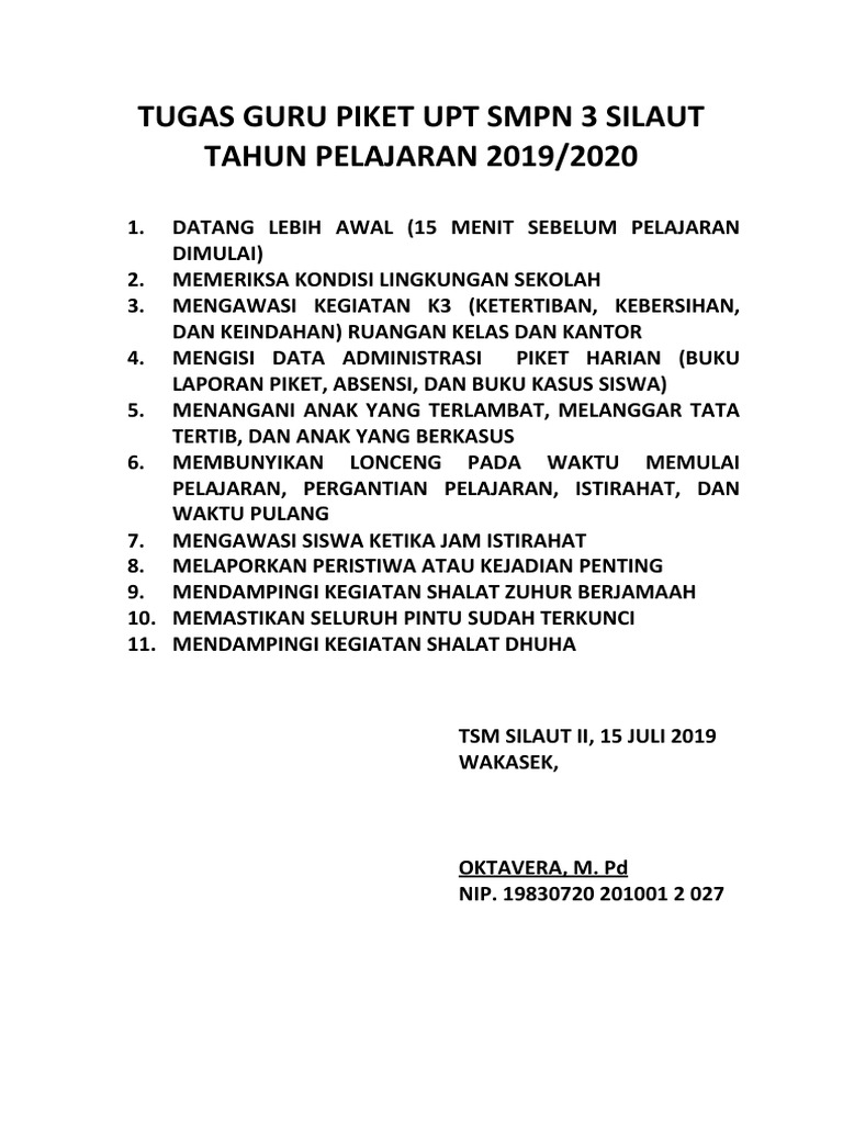 Tugas Guru Piket | PDF