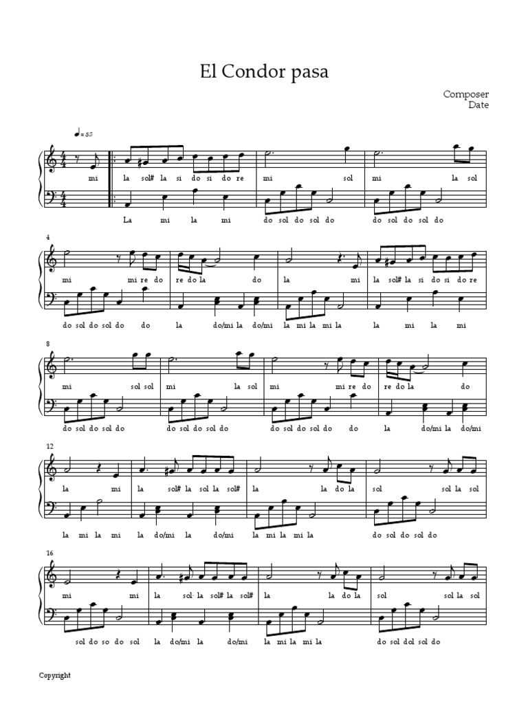 El Condor Pasa - Piano PDF | PDF | Composiciones | Musica Latinoamericana