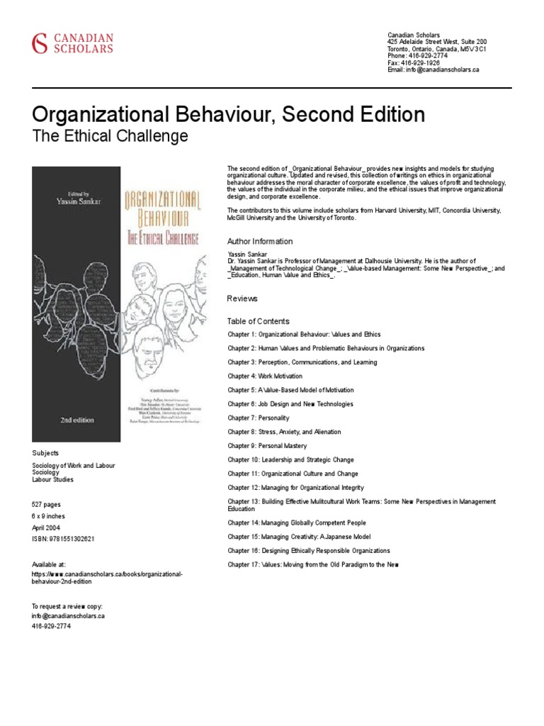 Organizational Behaviour, Second Edition | PDF | Value (Ethics ...