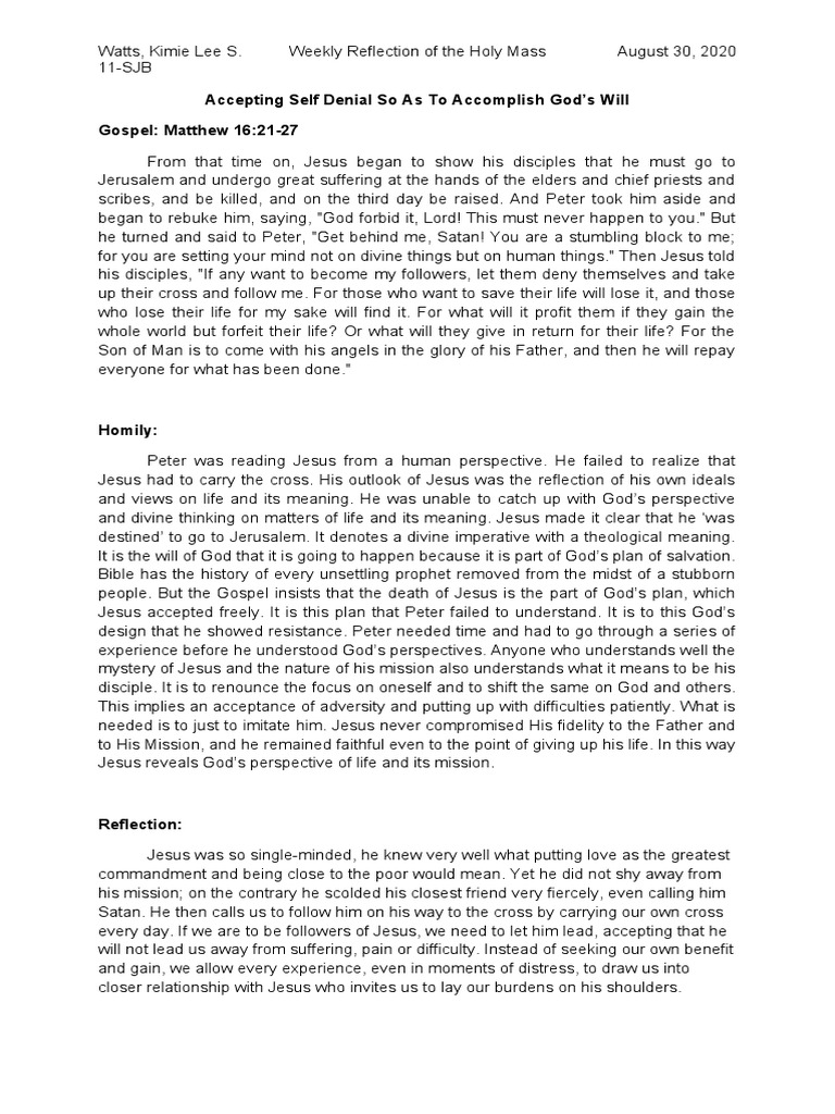 Watts Reflection Week0 | PDF | Saint Peter | Systematic Theology