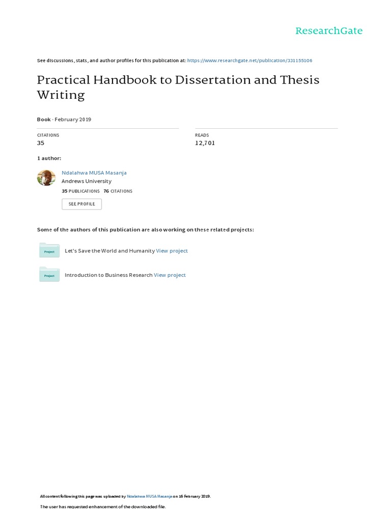 Practical Handbook To Dissertation and Thesis Writing: February 2019 ...