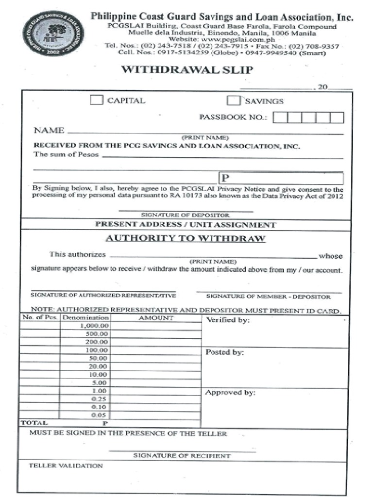 Withdrawal Slip | PDF