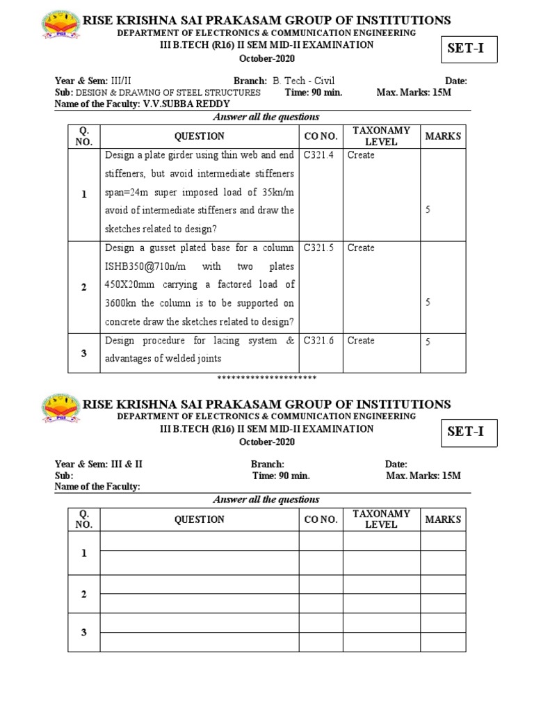 Steel Structures Design Exam Questions | PDF | Structural Engineering ...