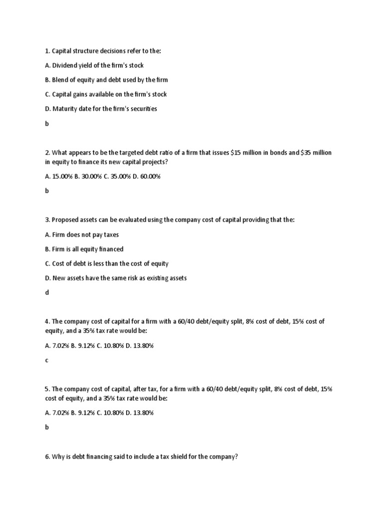 Corporate Finance and WACC Quiz | PDF | Cost Of Capital | Dividend