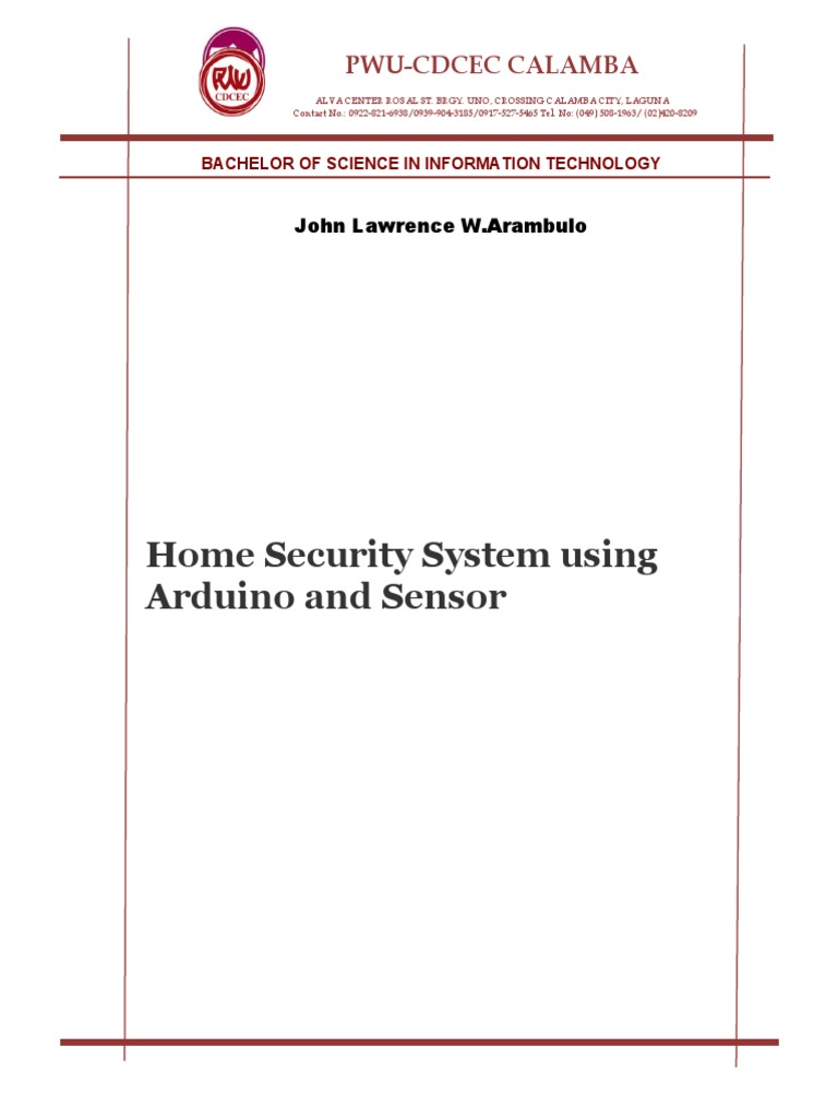 Home Security System Using Arduino and Sensor: Pwu-Cdcec Calamba ...