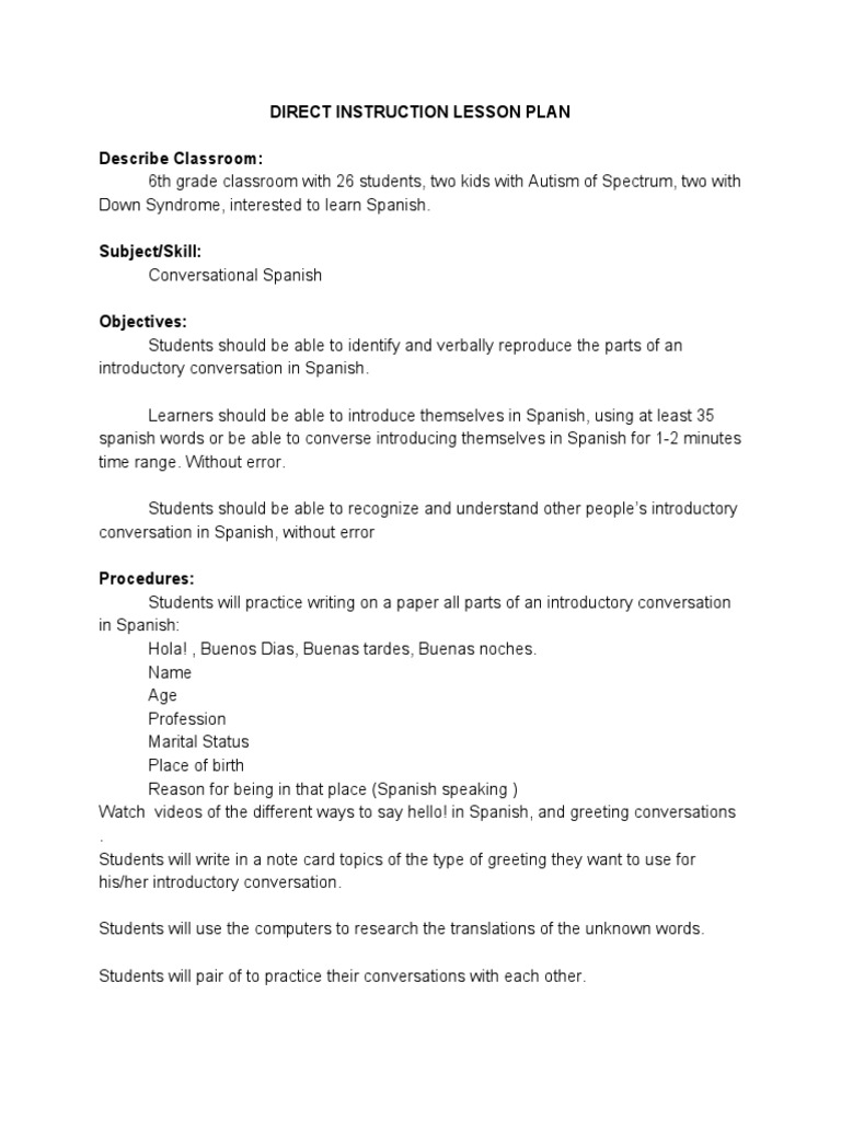 Direct Instruction Lesson Plan | PDF