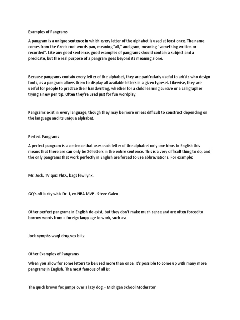 A Comprehensive Collection of Colorful and Creative Pangrams: Sentences ...