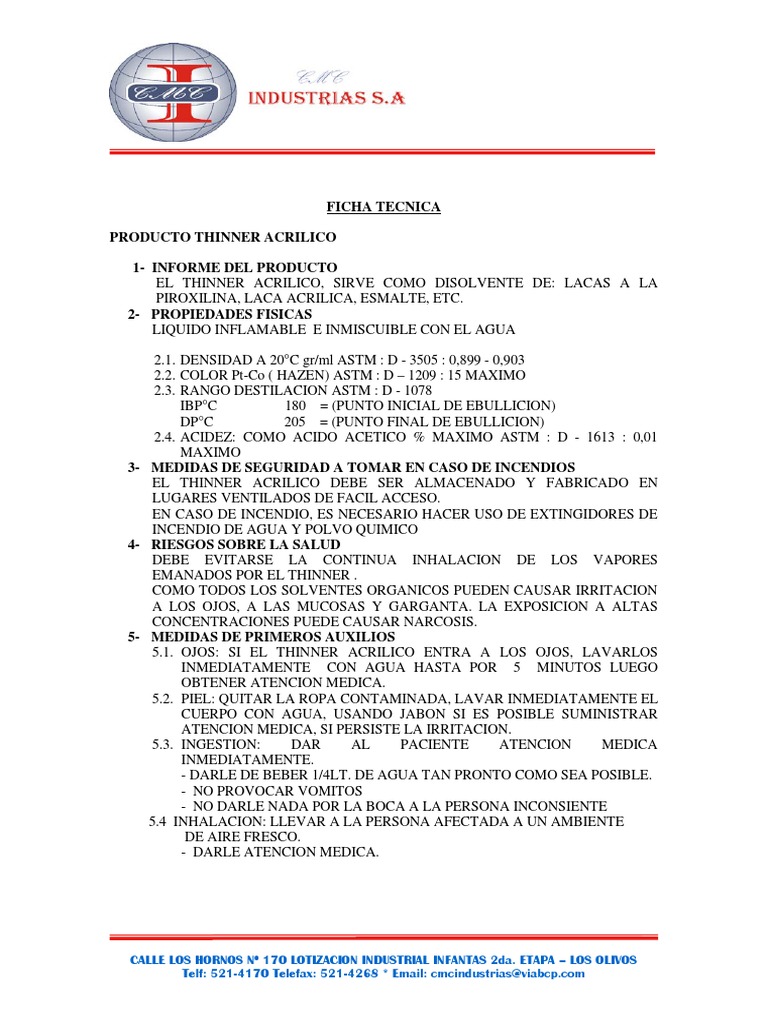 Ficha Técnica Thinner Acrílico | PDF