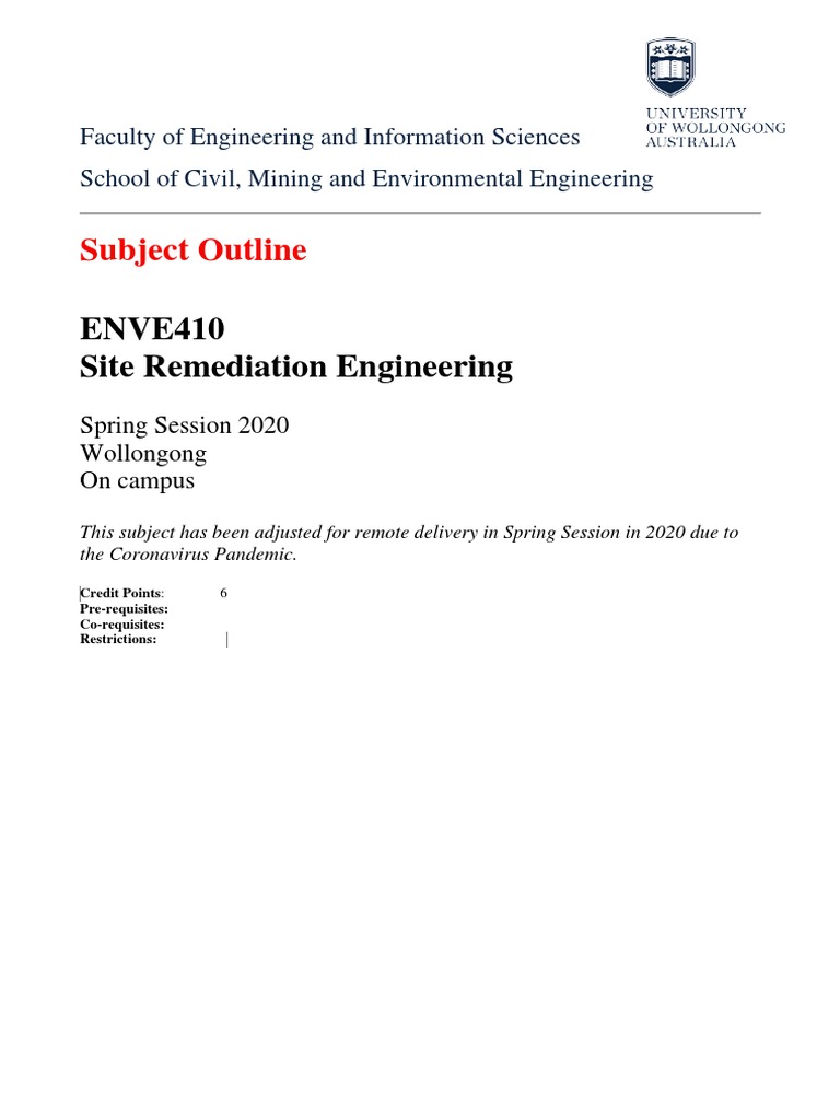 Subject Outline Enve410 | PDF | Environmental Remediation | Educational ...