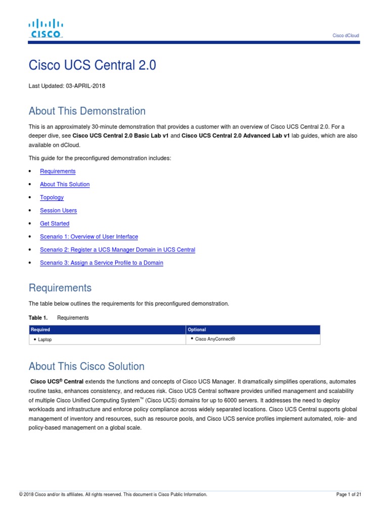 Cisco UCS Central 2.0: About This Demonstration | PDF | I Cloud ...