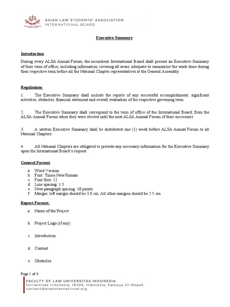 Executive Summary Guideline | PDF | Government | Business