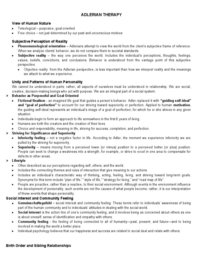 Adlerian Therapy: View of Human Nature | PDF | Psychotherapy | Action ...