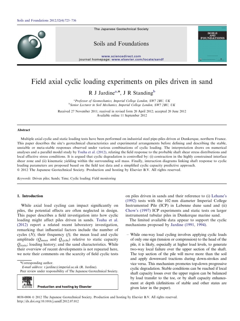 Field Axial Cyclic Loading Experiments On Piles Driven in Sand PDF ...