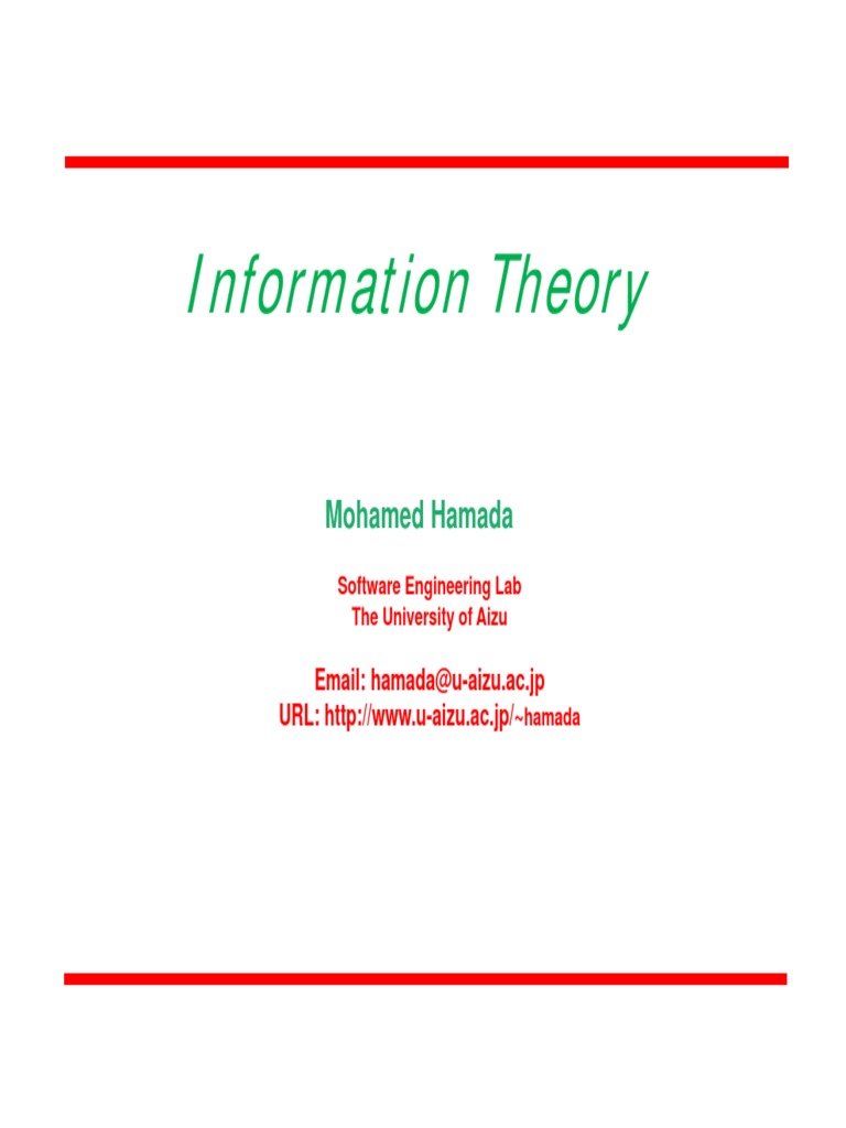 Information Theory: Mohamed Hamada | PDF | Data Compression | Code