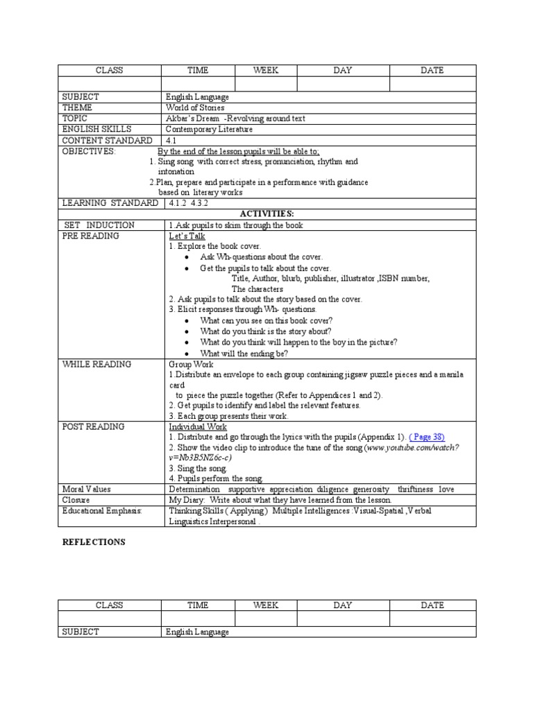 Lesson Plan Short Stories Year 6 | Download Free PDF | Question | Dream