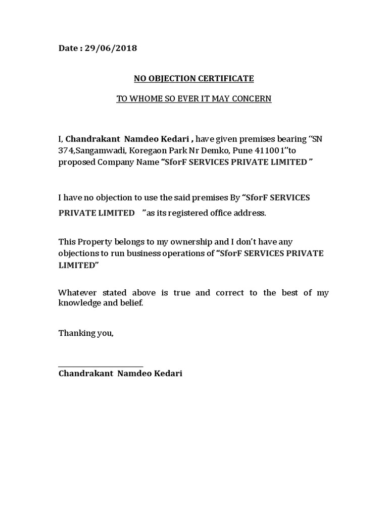 NO Objection Certificate PDF | PDF
