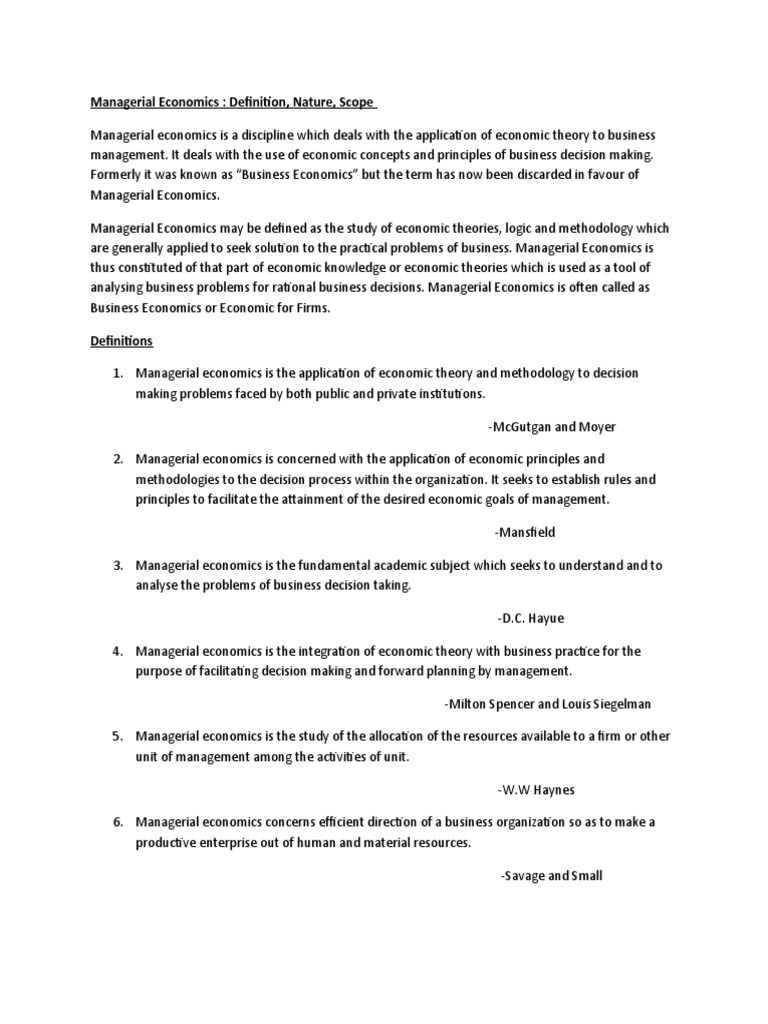 Managerial Economics: Definition, Nature, Scope | PDF | Demand | Demand ...