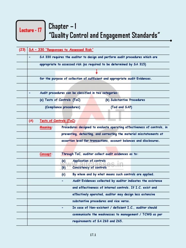 Lecture 17 - Standards On Auditing (SA 330 and 450) | PDF | Audit ...
