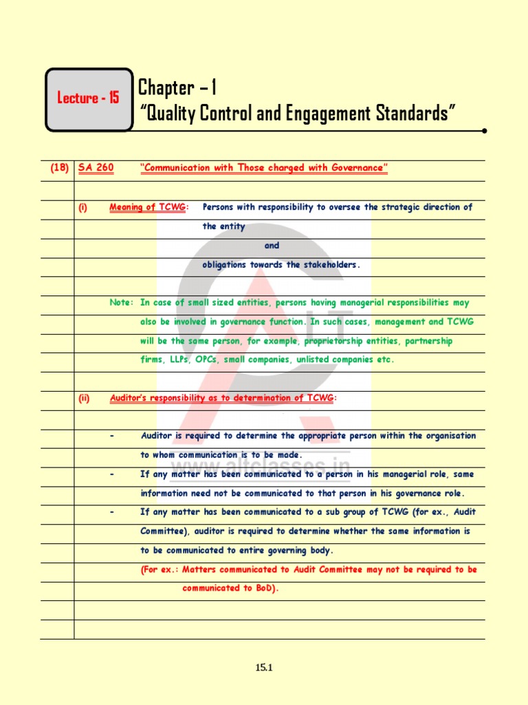 Lecture 15 - Standards On Auditing (SA 260, 265 and 299 | PDF ...