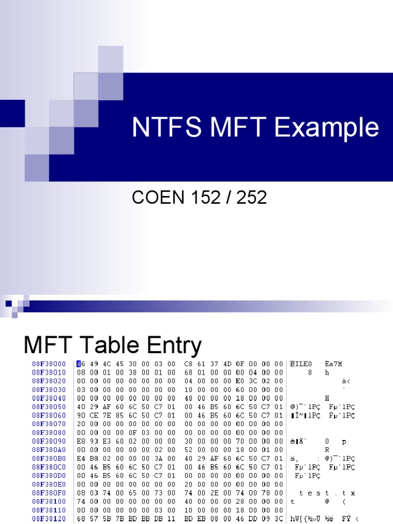 NTFS MFT Example: COEN 152 / 252 | PDF | Filename | Computer File