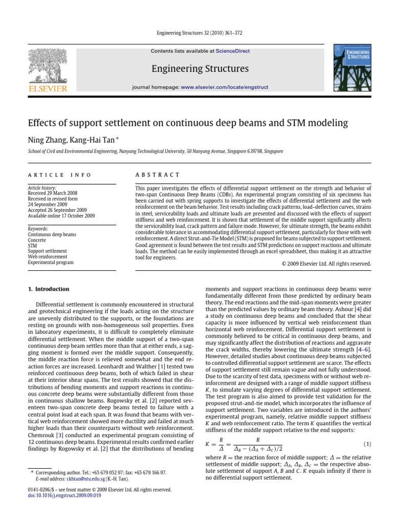 Effects of Support Settlement On Continuous Deep Beams and STM Modeling ...