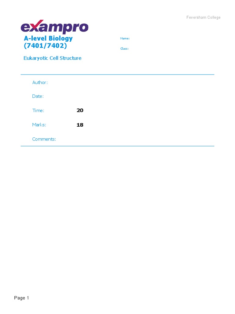 A-Level Biology (7401/7402) : Eukaryotic Cell Structure | PDF | Science ...