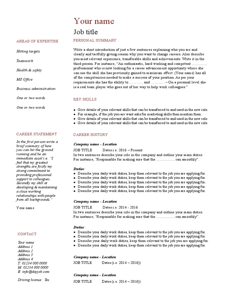 Career Change CV Template | PDF | Cognition | Psychological Concepts