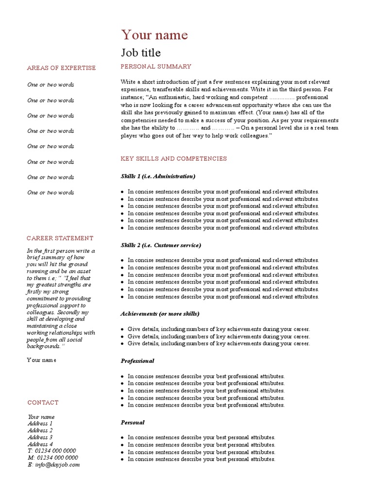 Skills Based Functional CV Template | PDF | Bachelor Of Science | Cognition