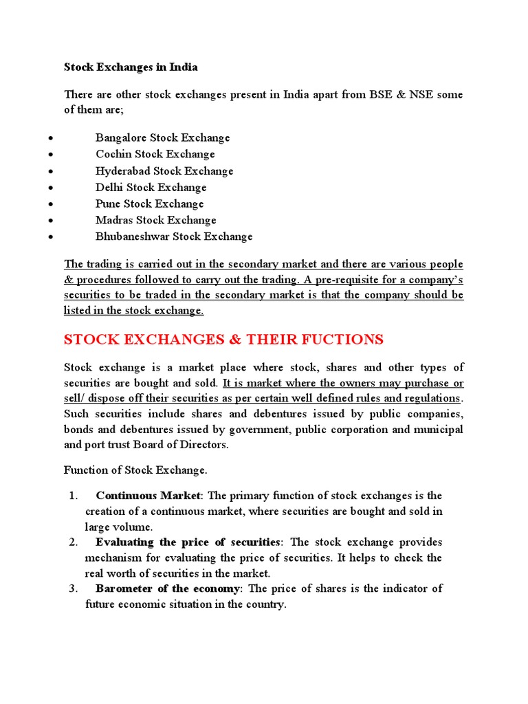 Stock Exchanges - Function, Organisation, Method of Training | PDF ...