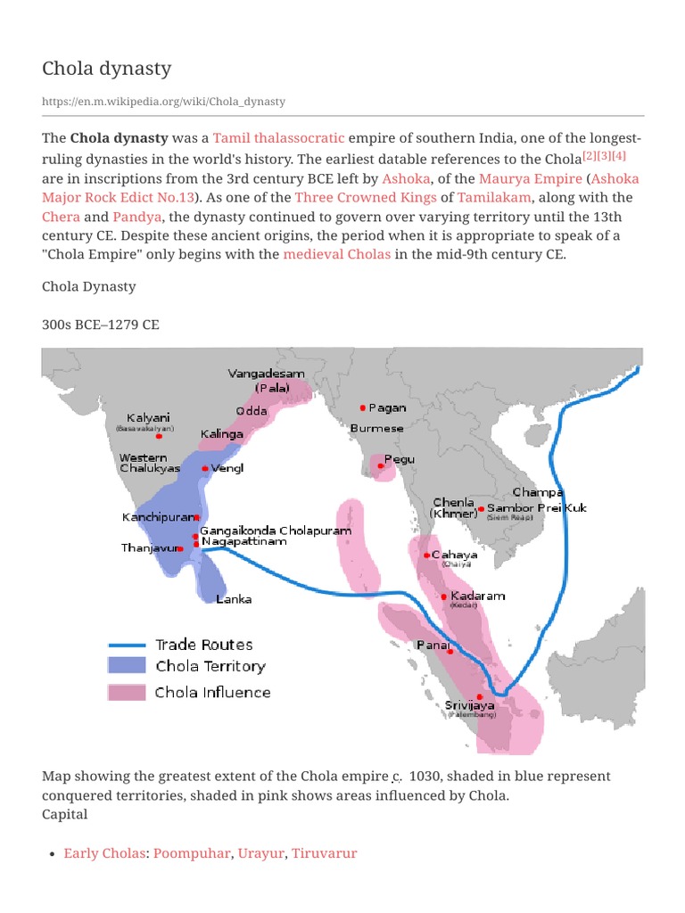 Chola Dynasty - Wikipedia+ | PDF | Tamils | South India