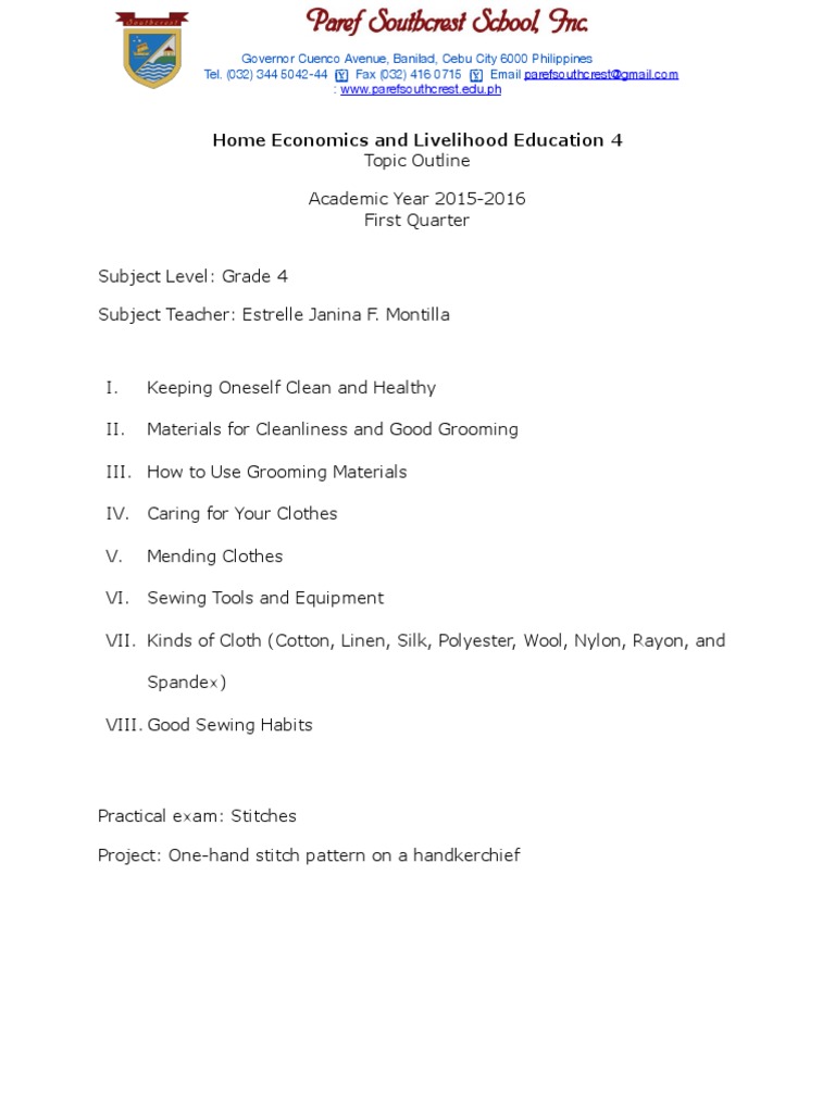 Home Economics and Livelihood Education 4 | PDF | Clothing | Textiles