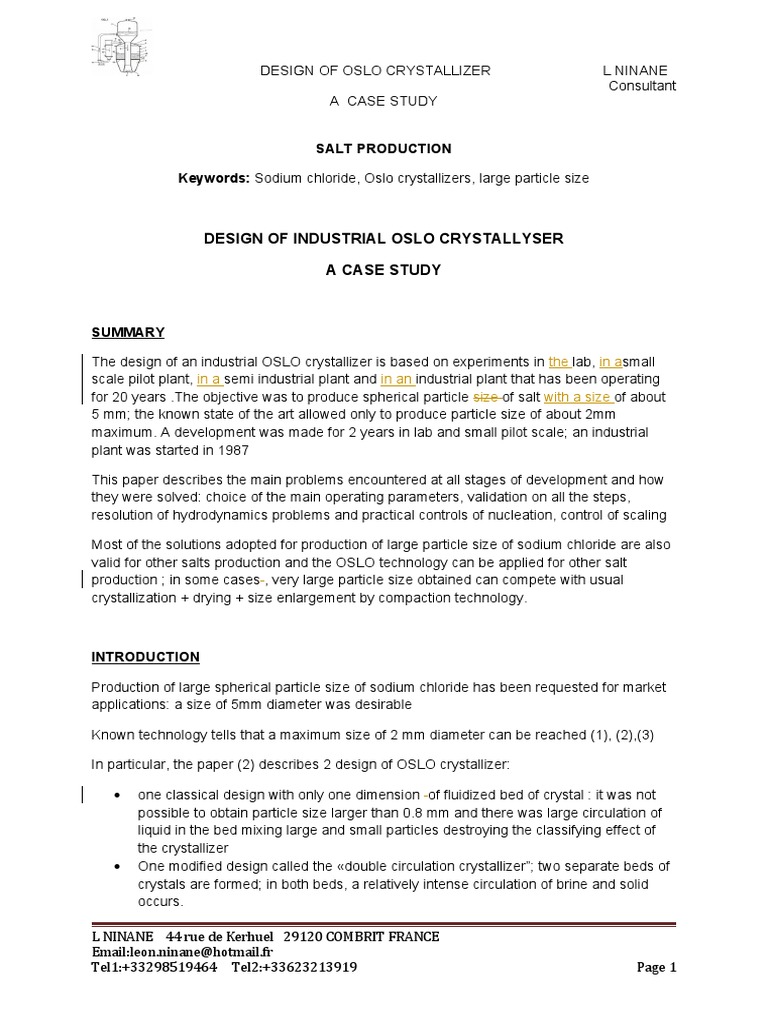 Design of Industrial Oslo Crystallyser A Case Study | PDF | Crystallization | Solubility