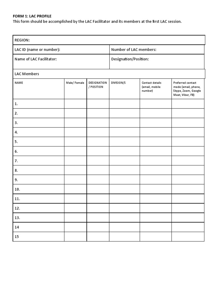 Form 1. LAC Profile | PDF