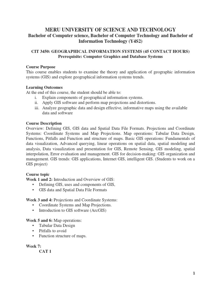 Cit 3450 Course Outline | PDF | Spatial Analysis | Geographic ...
