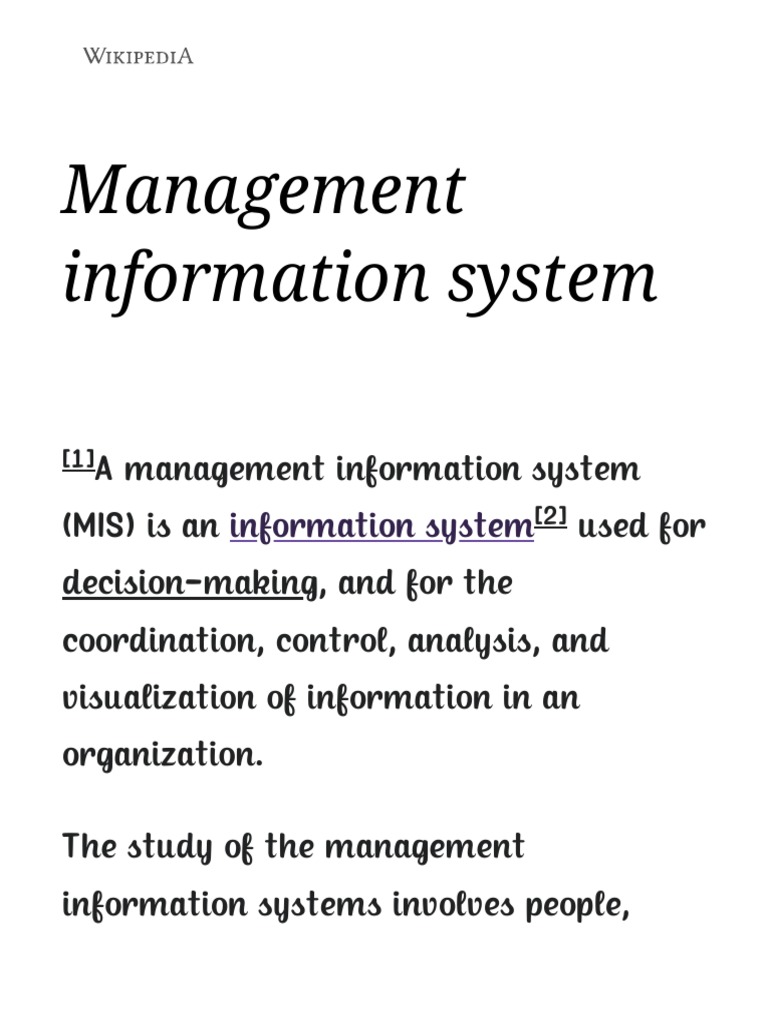 Management Information System - Wikipedia | PDF | Management ...