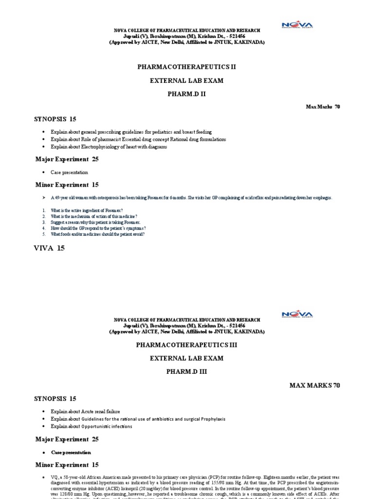 DR - Pragna Pharm.d External Lab Question Papers | PDF | Hypertension ...